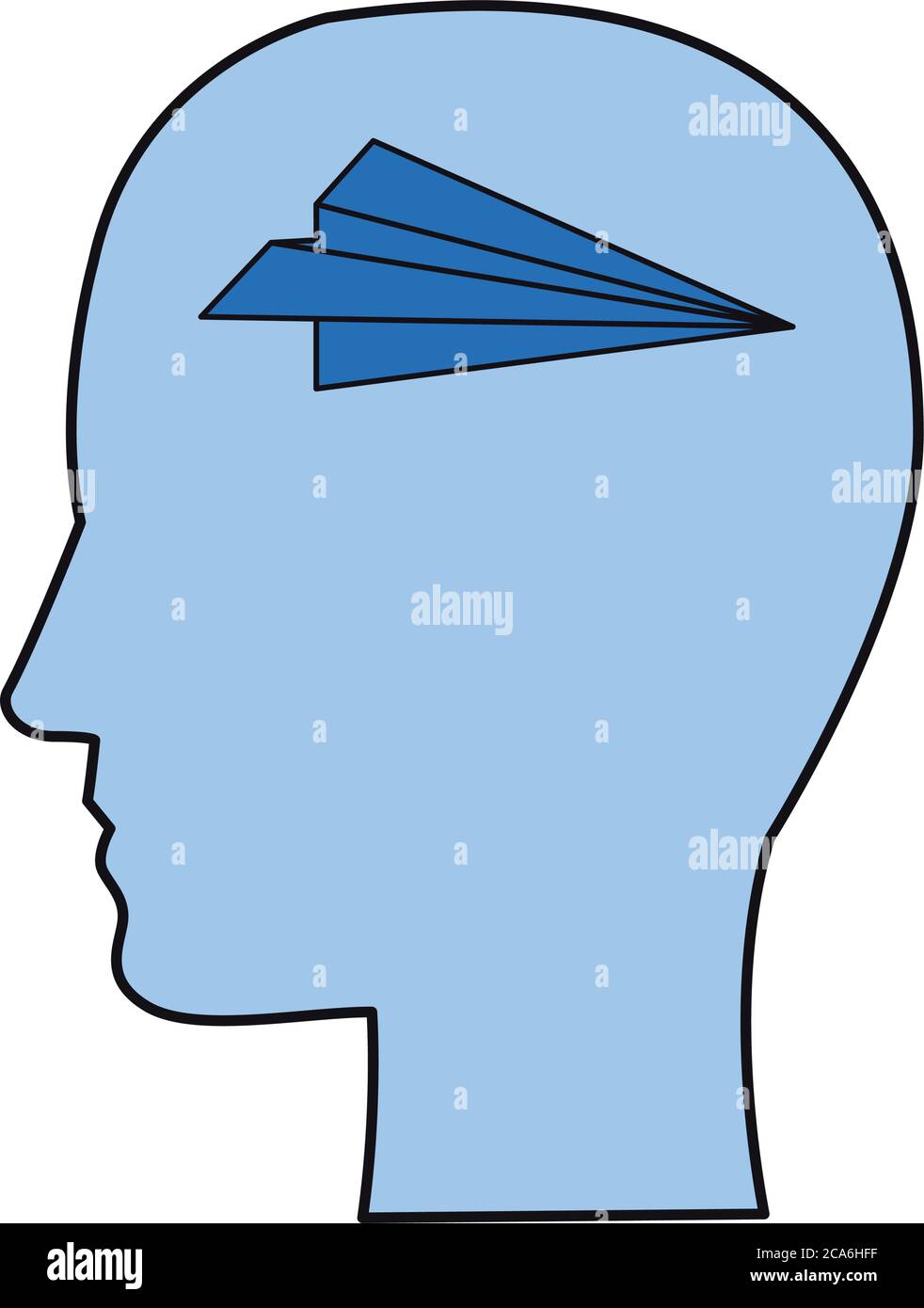 head profile with paper airplane flying vector illustration design ...