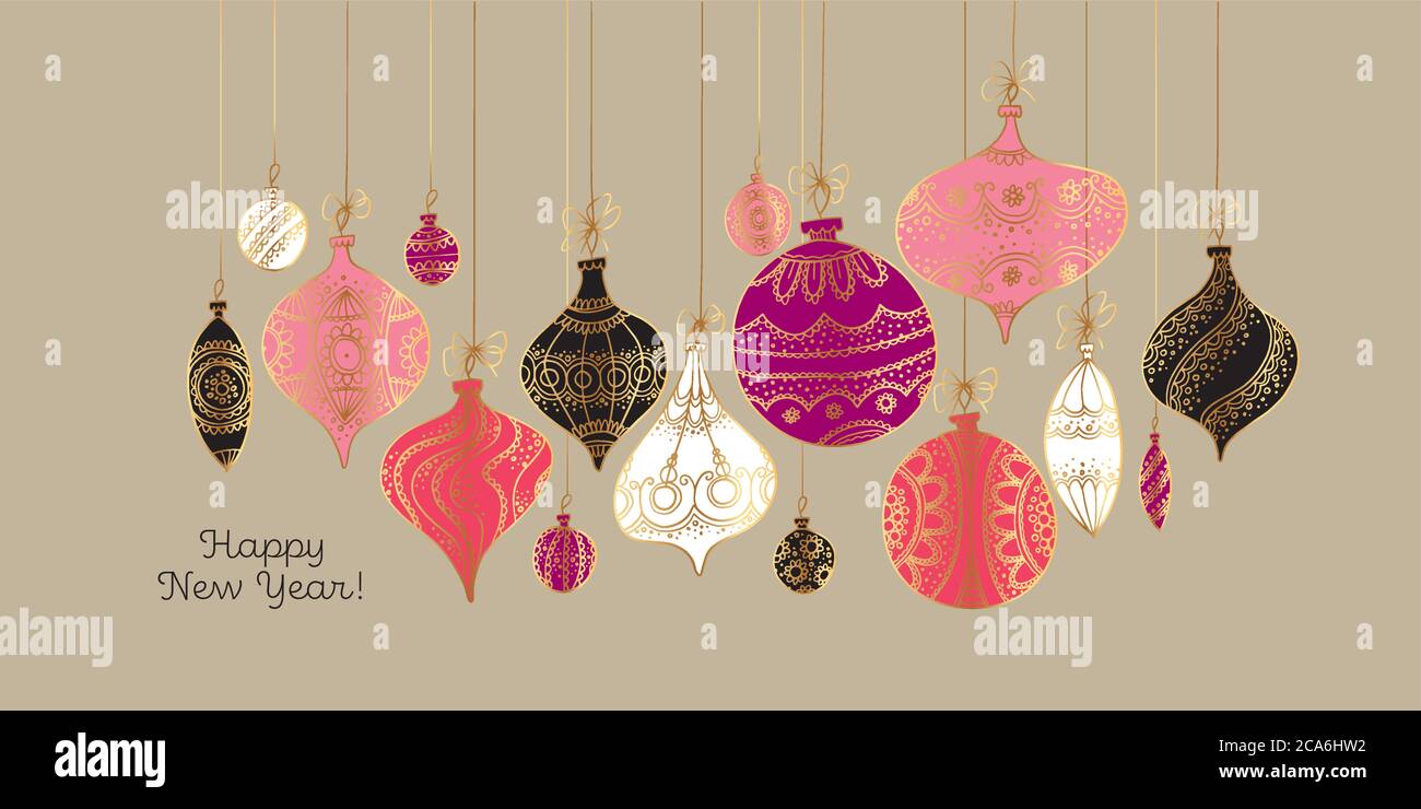 Decorative xmas card with hanging vintage bauble. Retro style luxury ...