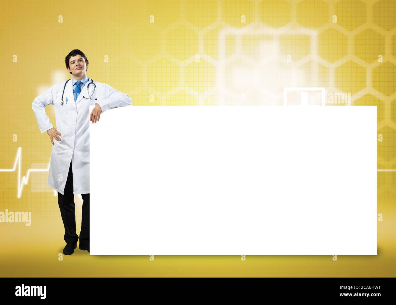 Doctor with banner Stock Photo - Alamy