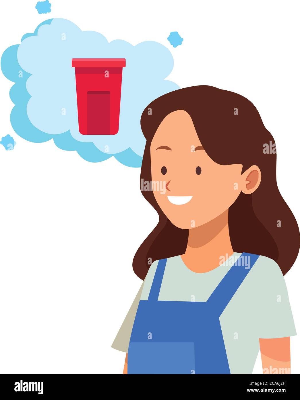 housekeeping female worker thinking in garbage waste vector ...