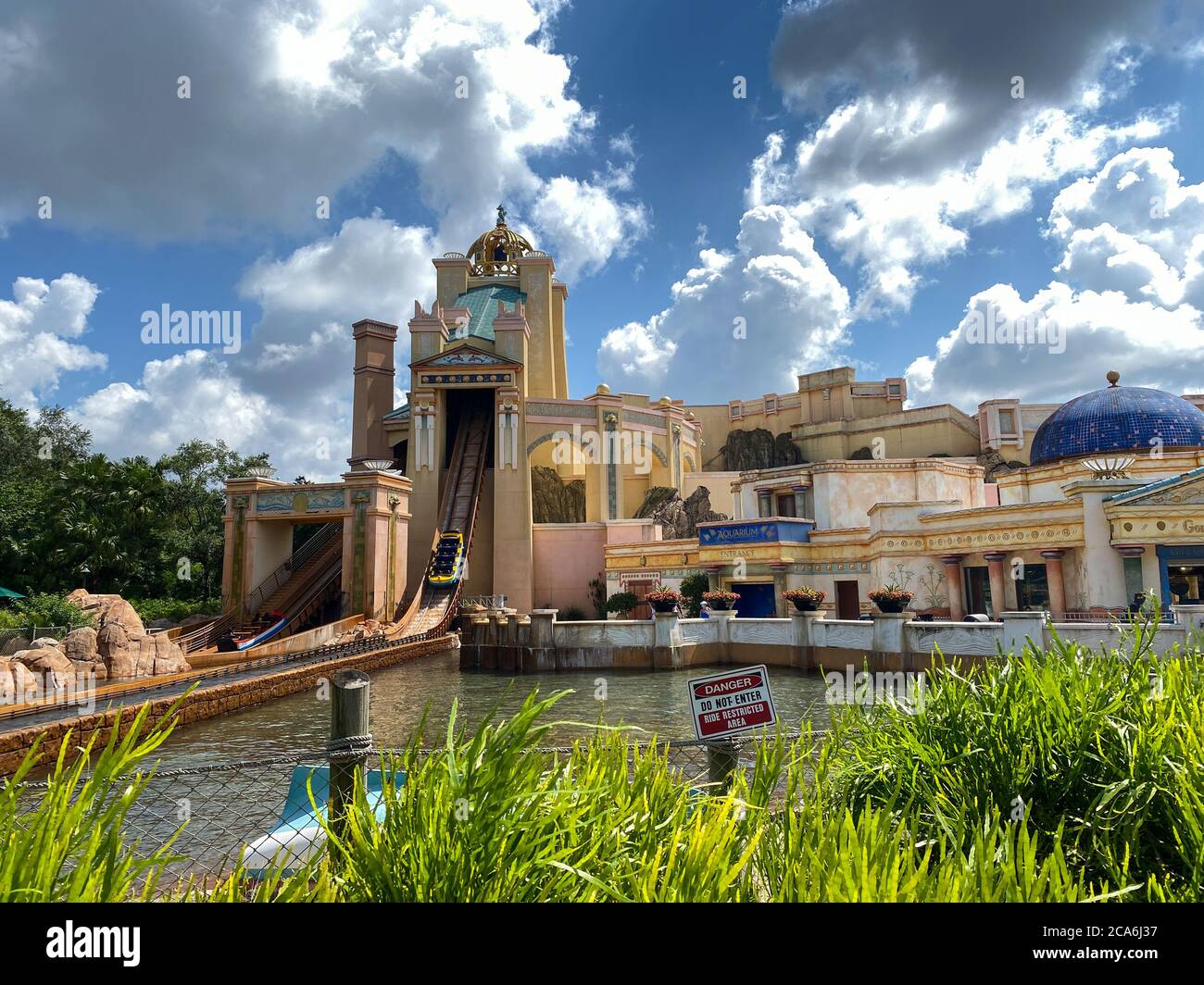 Orlando,FL/USA- 7/12/20: The Journey to Atlantis Roller Coaster water ...