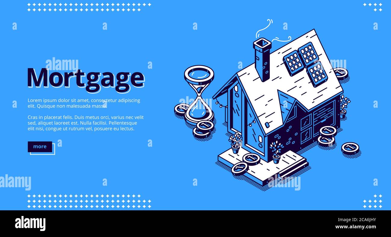 Mortgage isometric landing page. Cottage house with scatter coins and ...