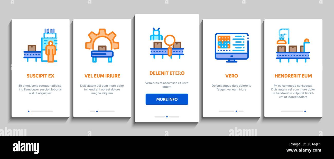 Manufacturing Process Onboarding Elements Icons Set Vector Stock Vector