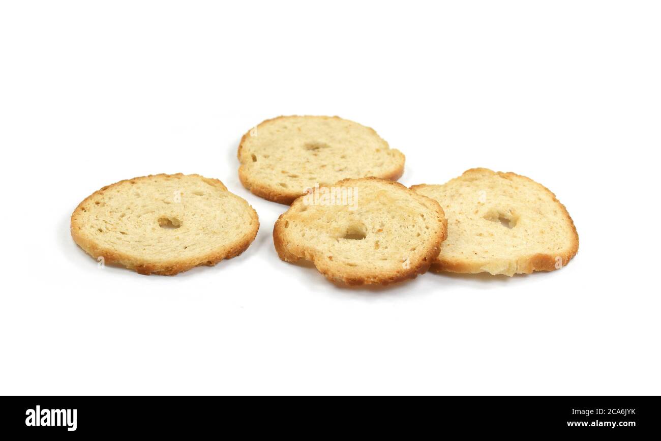 Bake rolls. Mini bread chips isolated on white background. Round bread ...