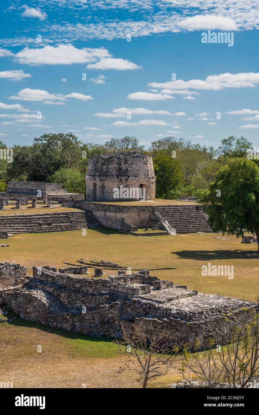 The Round Temple or Observatory in the ruins of the Post-Classic Mayan ...