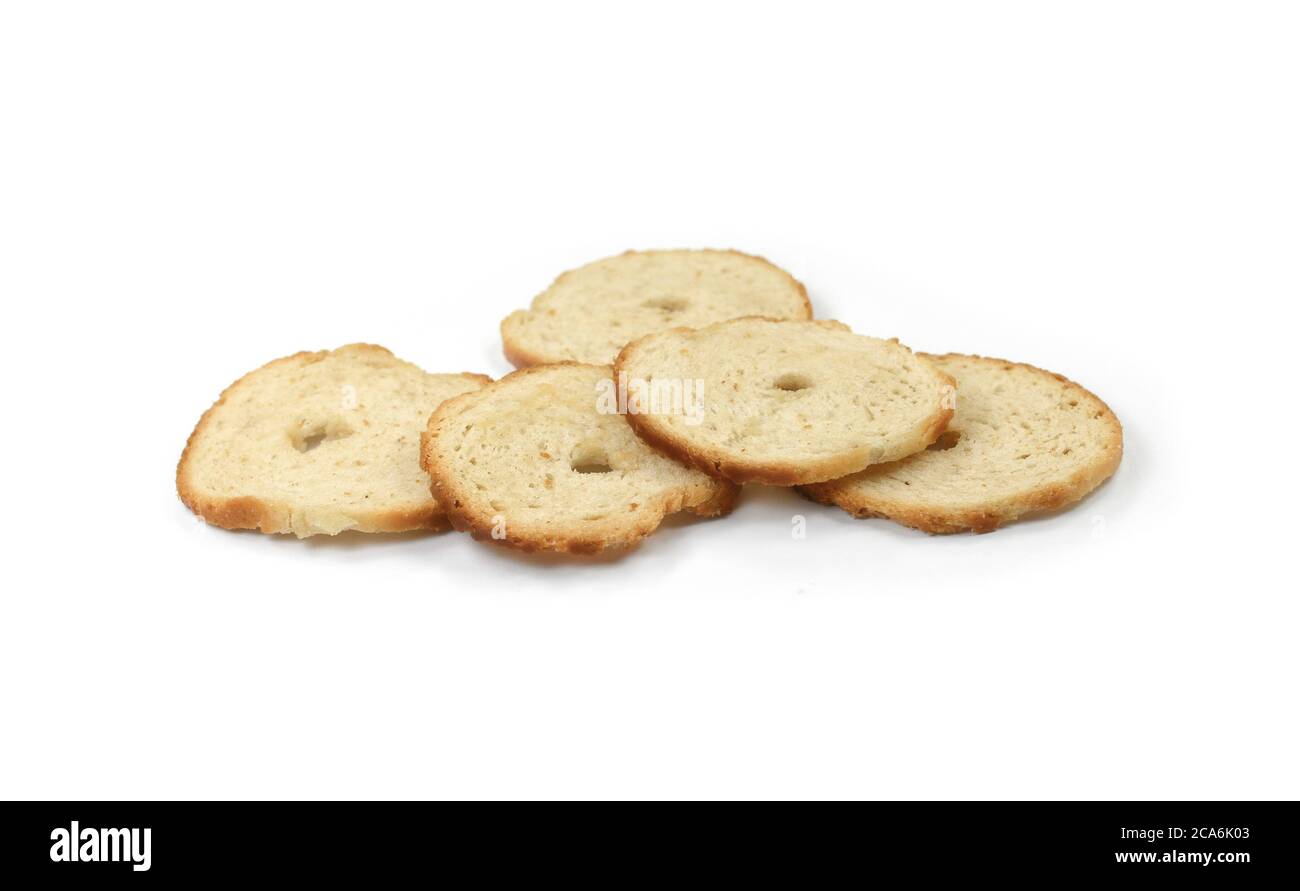 Bake rolls. Mini bread chips isolated on white background. Round bread ...