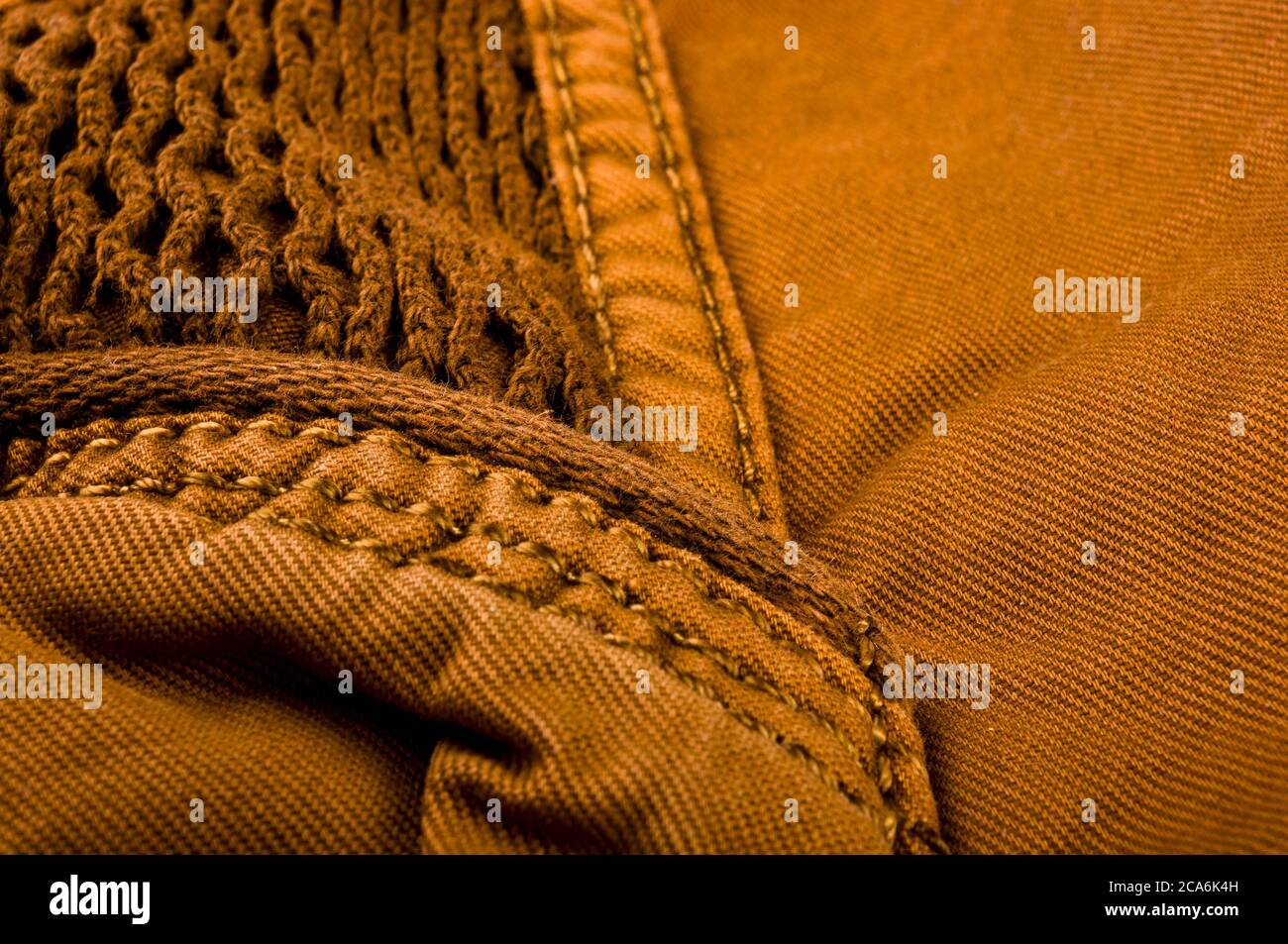 clothing items stonewashed cotton fabric texture with seams, clasps ...