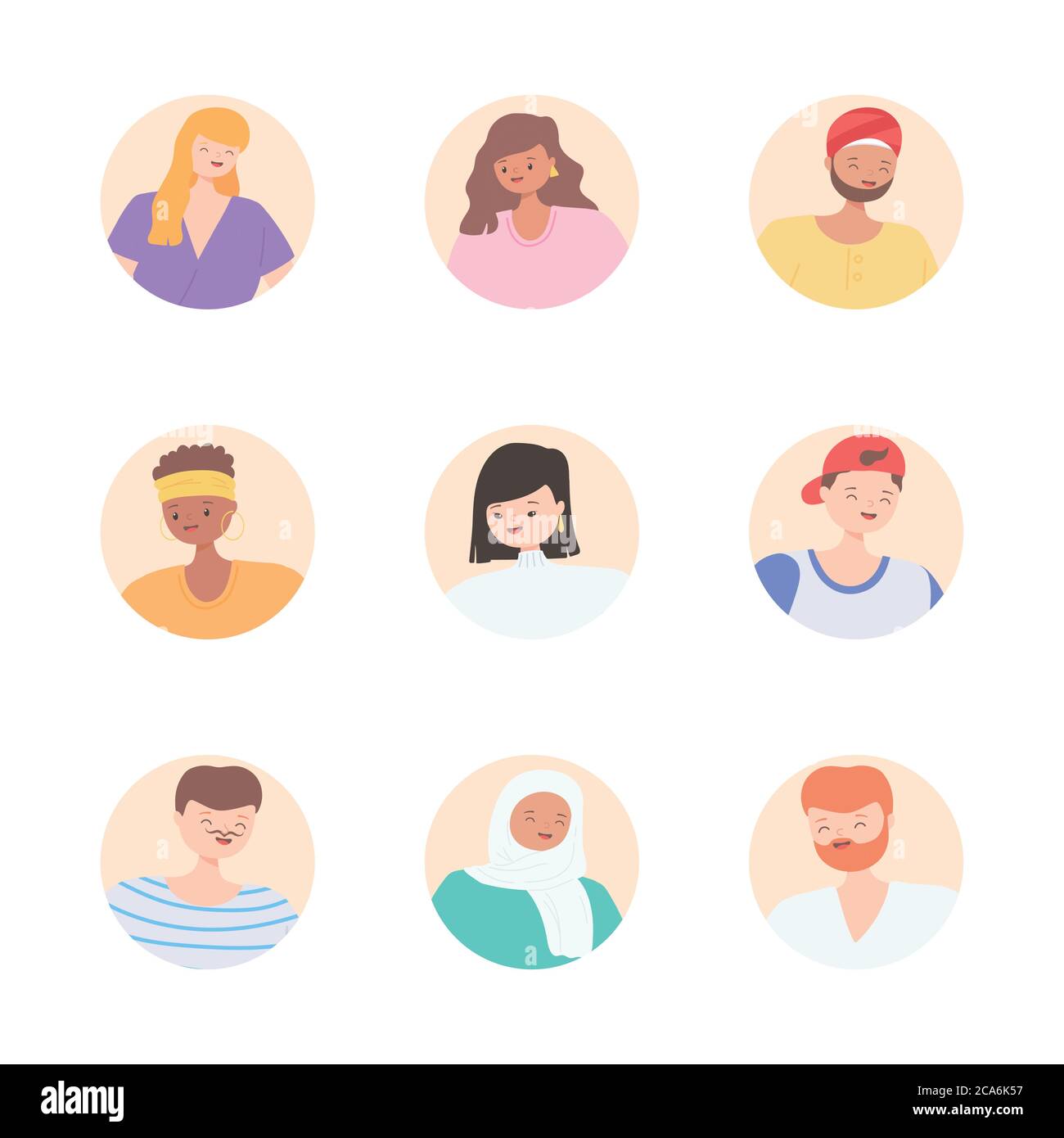diverse multiracial and multicultural people, round block icons faces ...