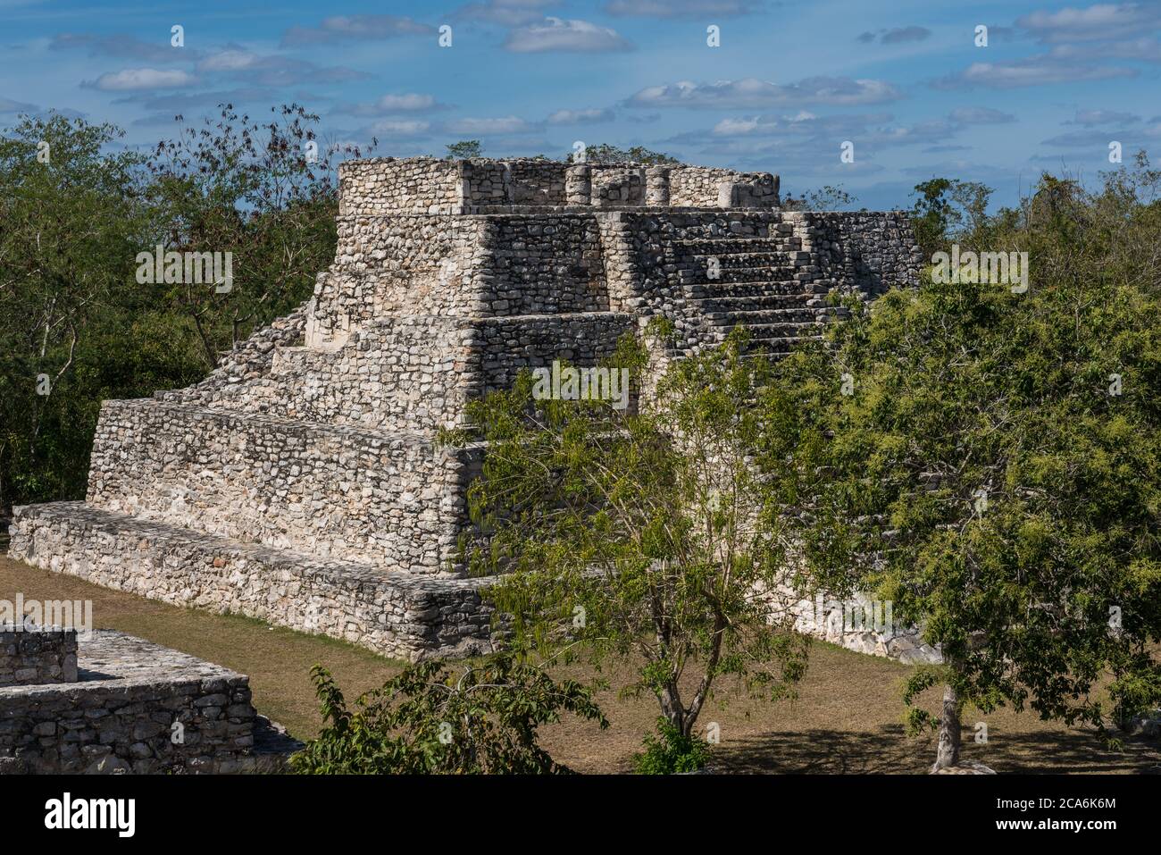 A ceremonial pyramid in the ruins of the Post-Classic Mayan city of ...