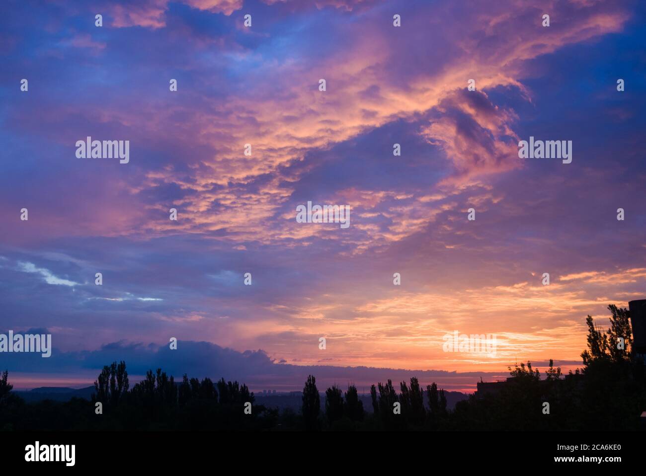 Landscape with dramatic light - beautiful golden sunset with saturated ...