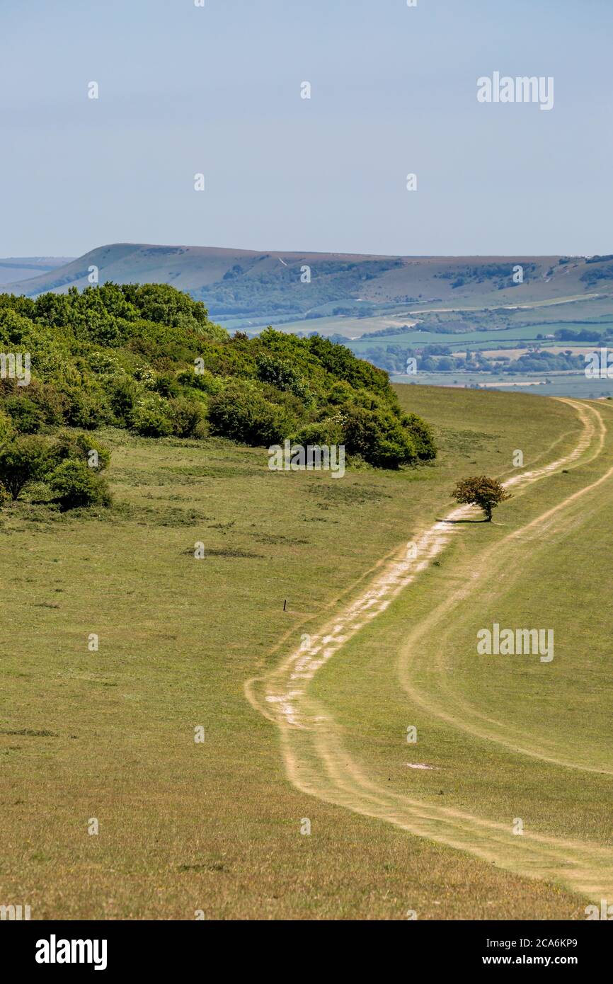 Looking down at a pathway in the South Downs, on a sunny day Stock ...