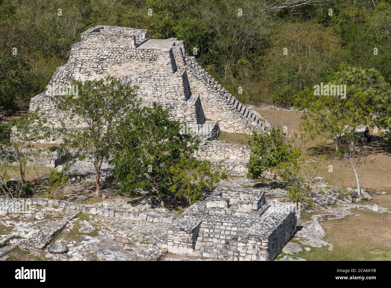 A ceremonial pyramid in the ruins of the Post-Classic Mayan city of ...