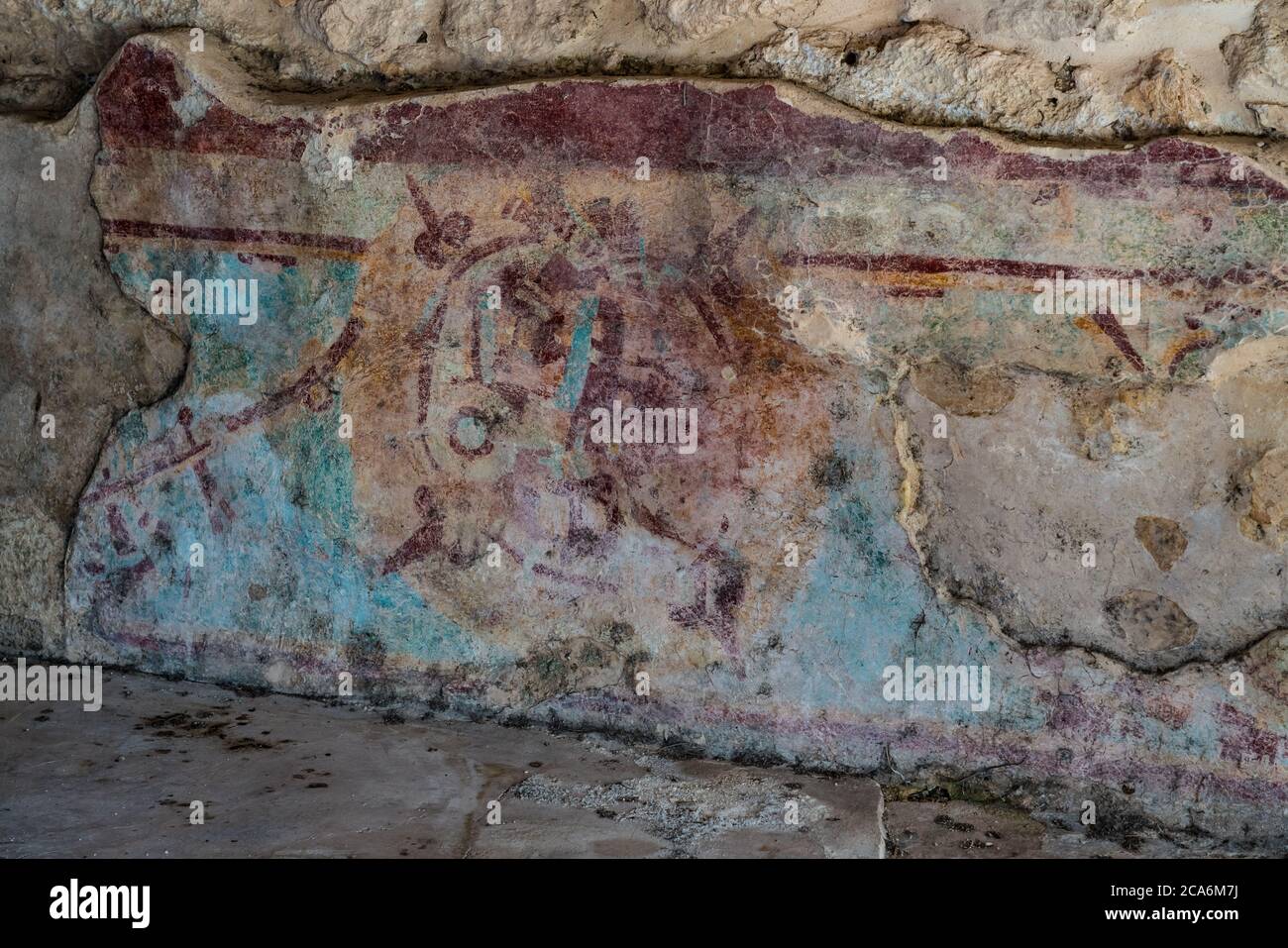 A painted fresco in the Room of the Frescos at the base of the Pyramid ...