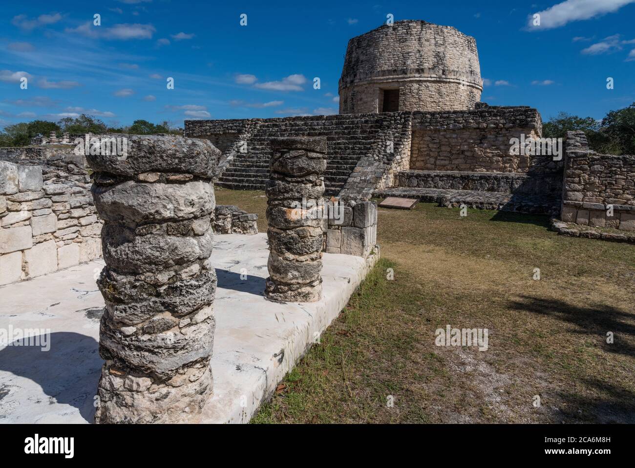 Stone columns and the Round Temple in the ruins of the Post-Classic ...