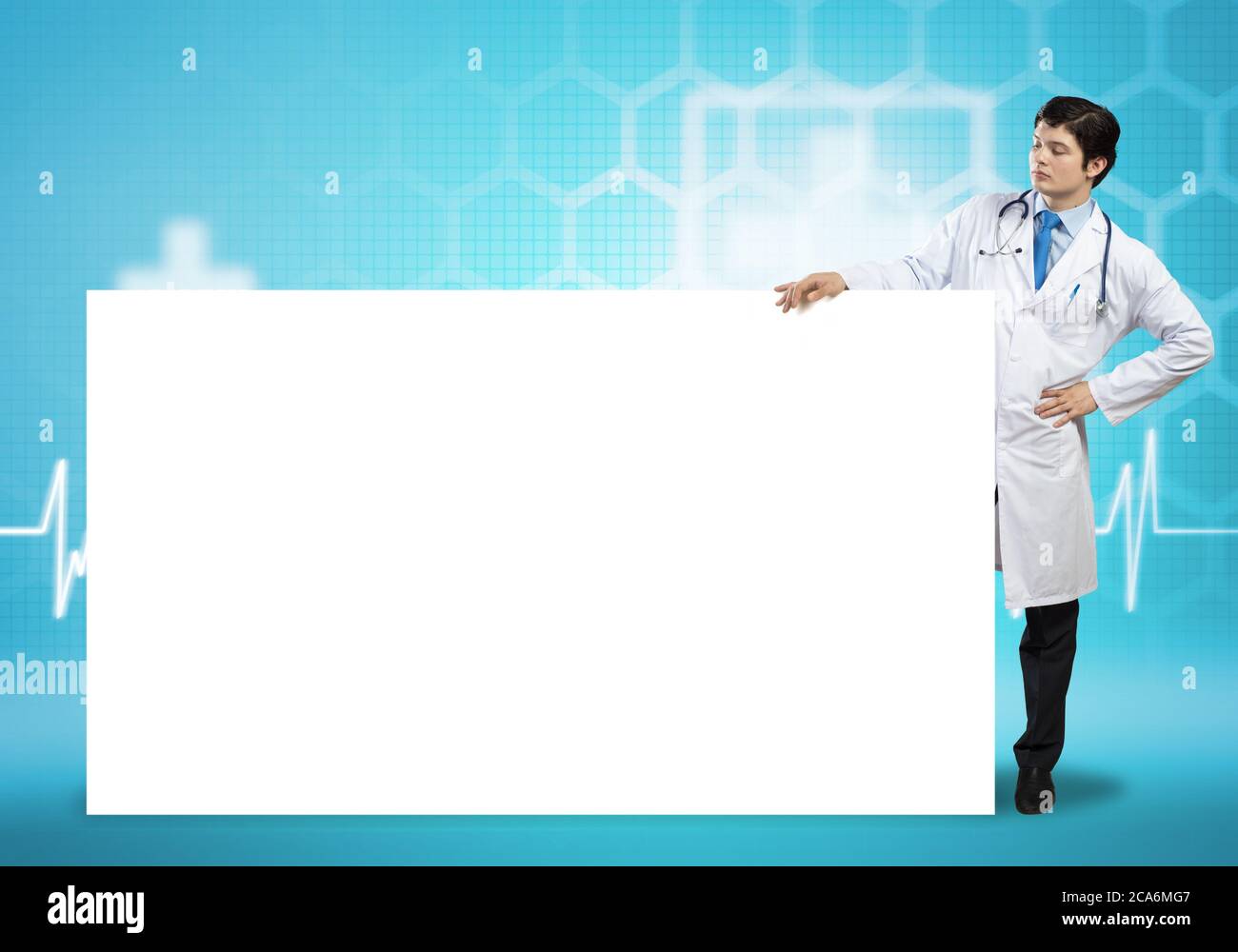 Doctor with banner Stock Photo - Alamy