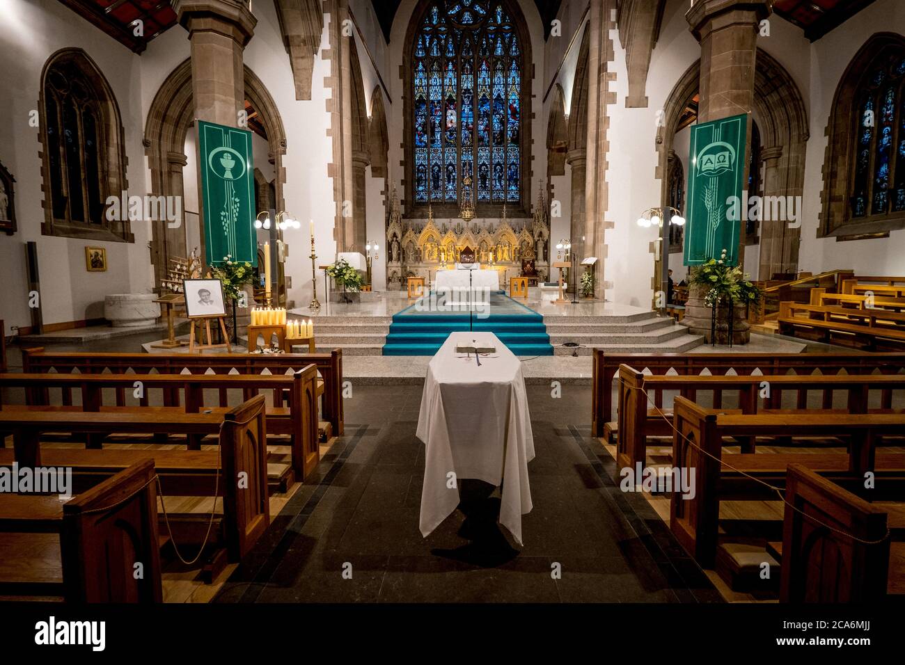 The coffin of John Hume in St Eugene's Cathedral in Londonderry ahead ...