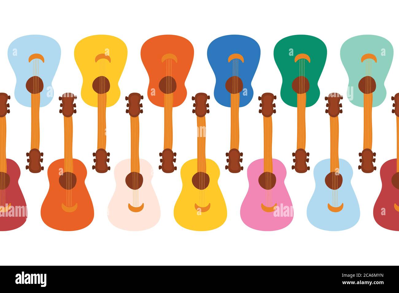 Colorful Guitars seamless horizontal vector pattern border. Repeating ...