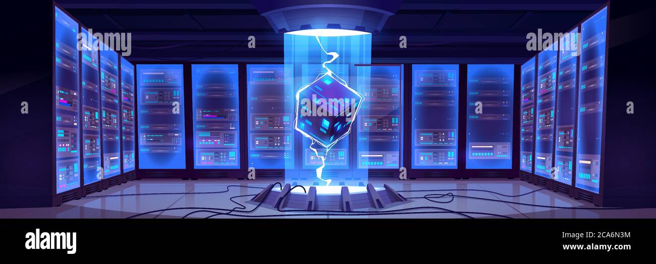 Vector cartoon interior of future data center room with server hardware ...
