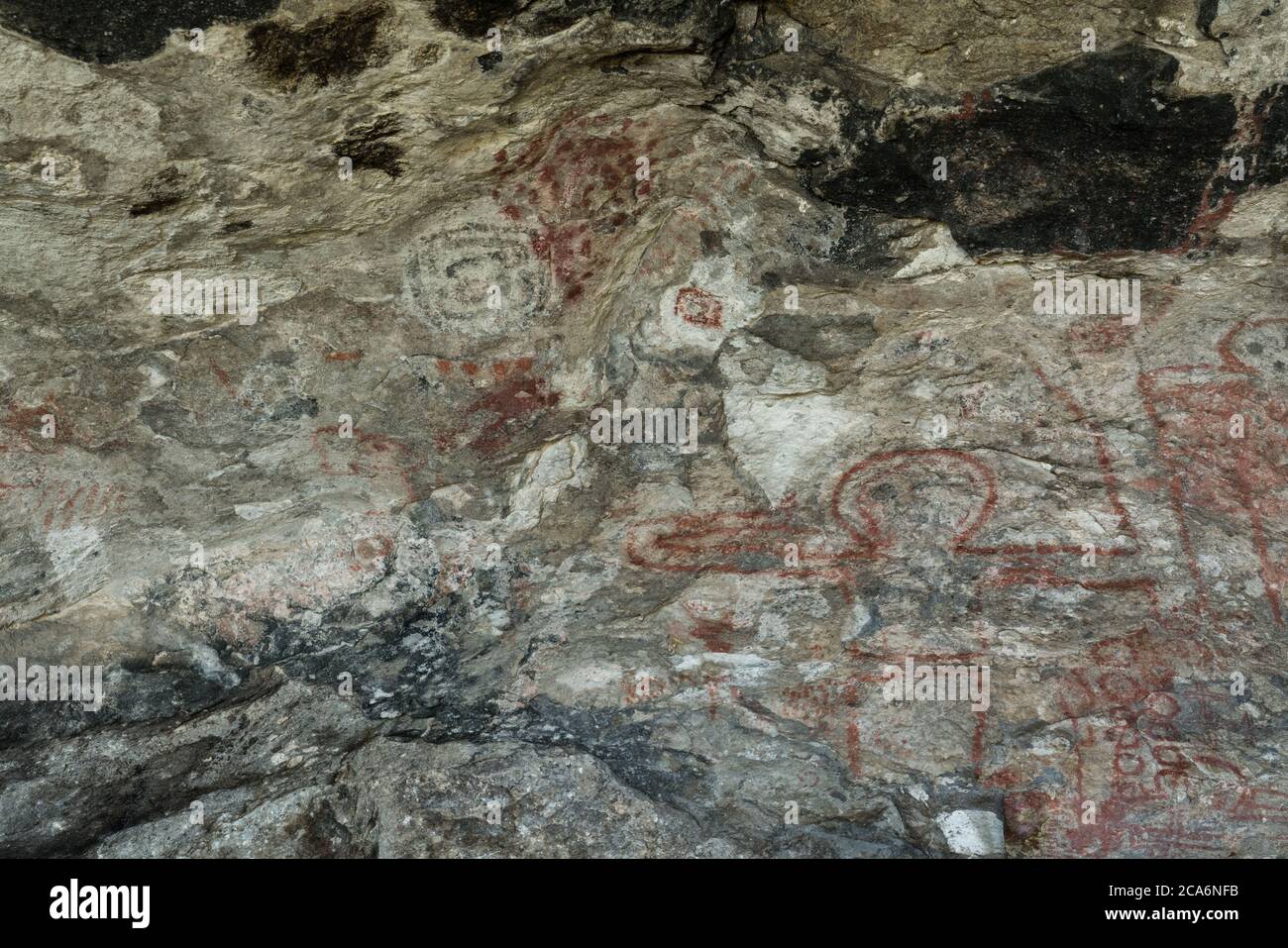 5,000 year old pictograph rock art paintings in the Mitla Caves in the ...