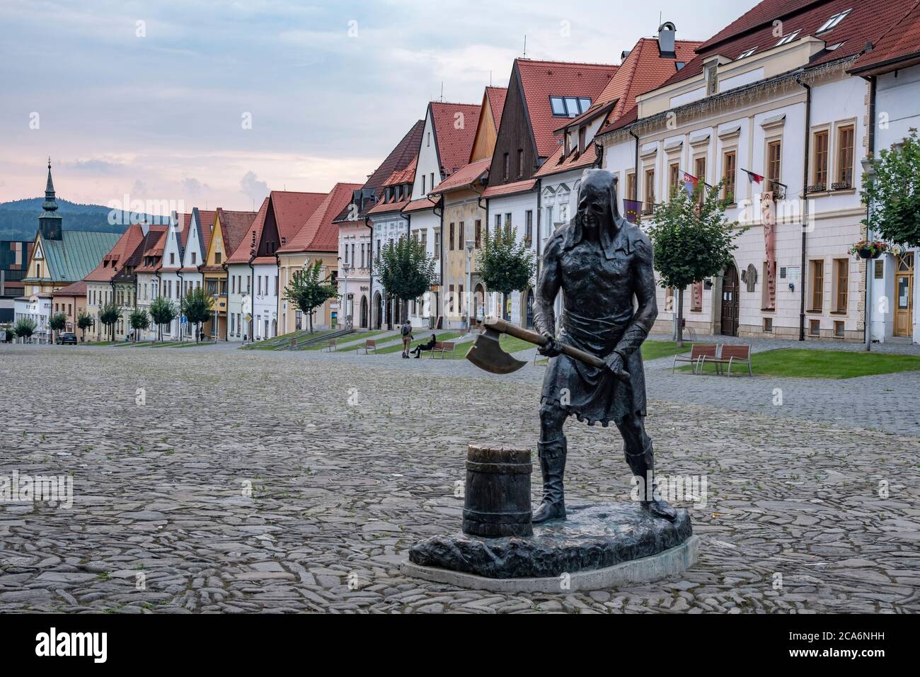Executioner sculpture and tenements in the main square of Bardejov ...