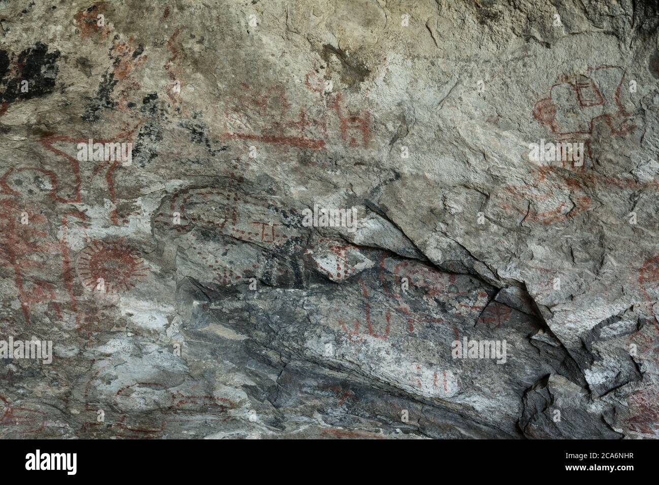 5,000 year old pictograph rock art paintings in the Mitla Caves in the ...