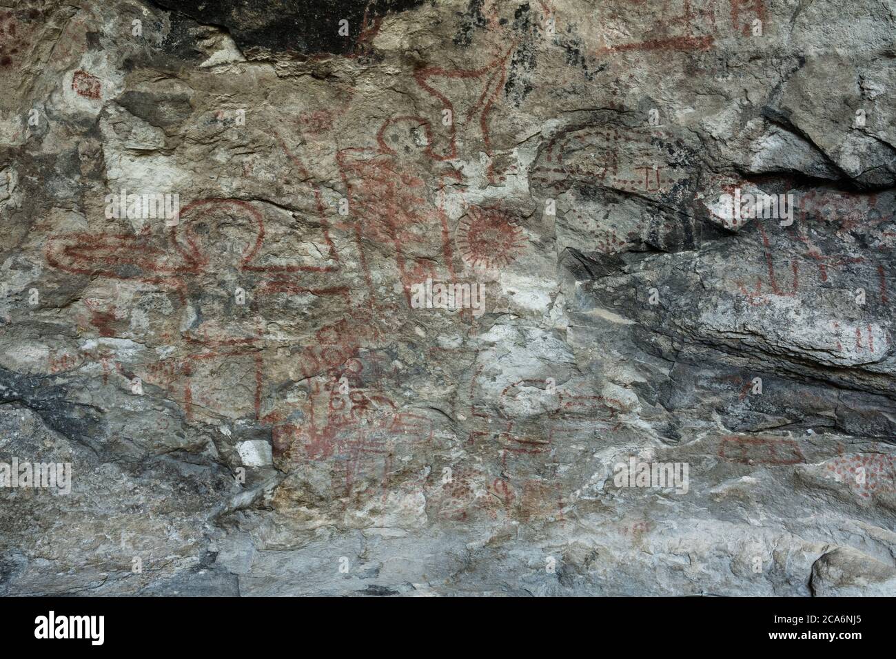 5,000 year old pictograph rock art paintings in the Mitla Caves in the ...