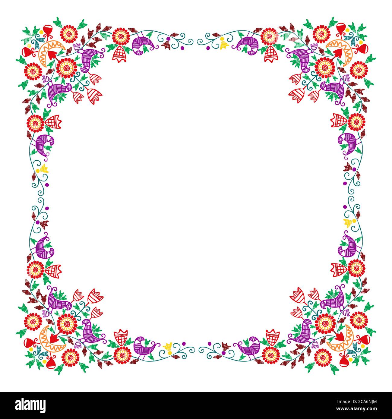 Hungarian folk style floral frame over white background with copy space ...