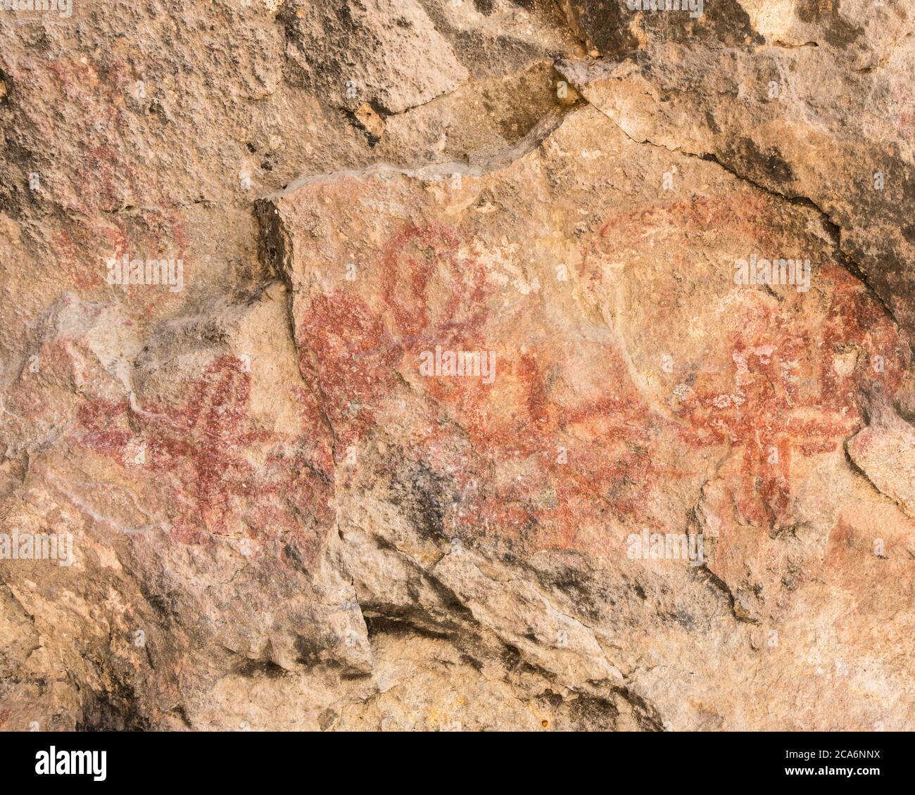 5,000 year old pictograph rock art paintings in the Mitla Caves in the ...