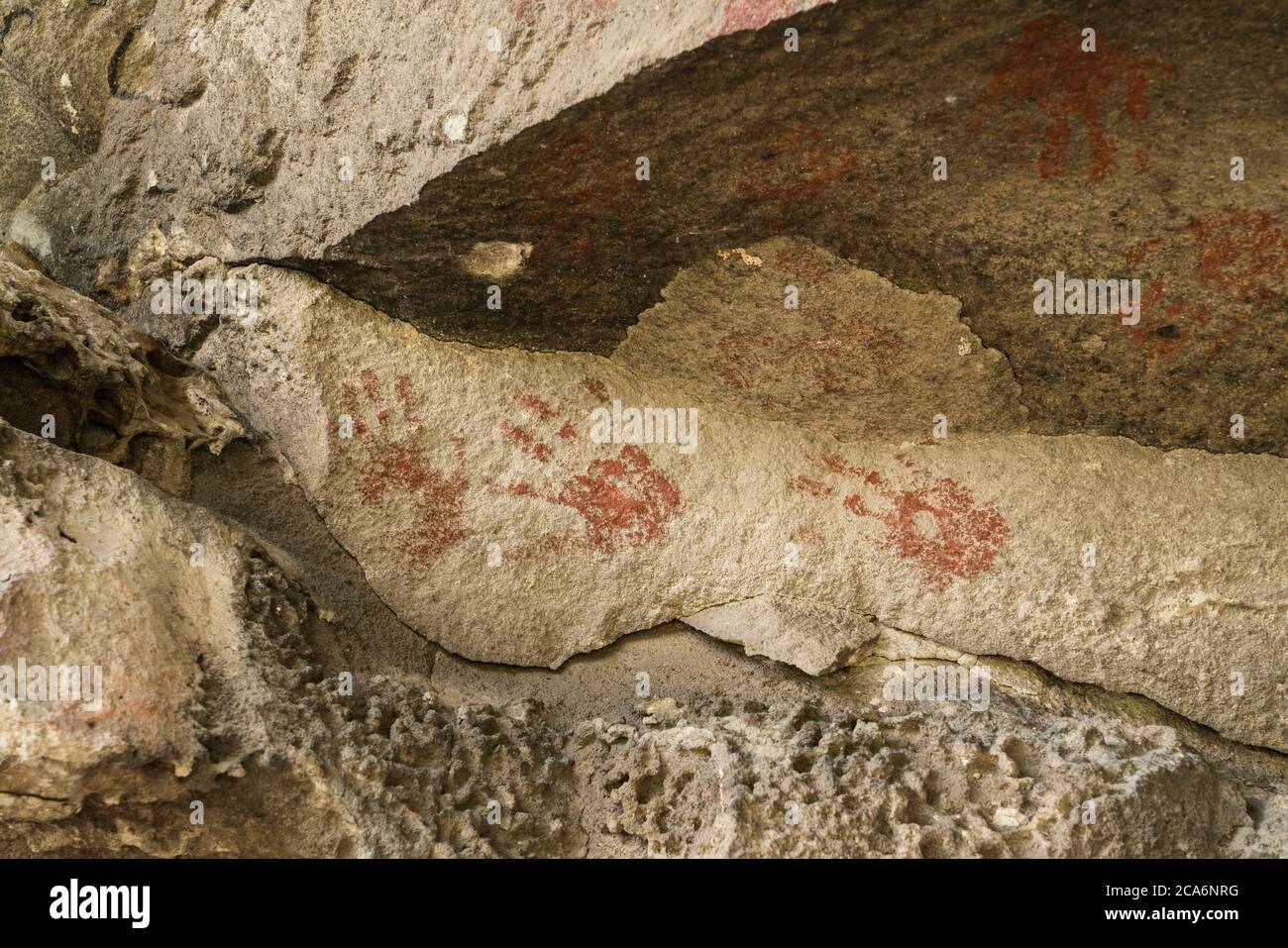 5,000 year old pictograph rock art paintings in the Mitla Caves in the ...