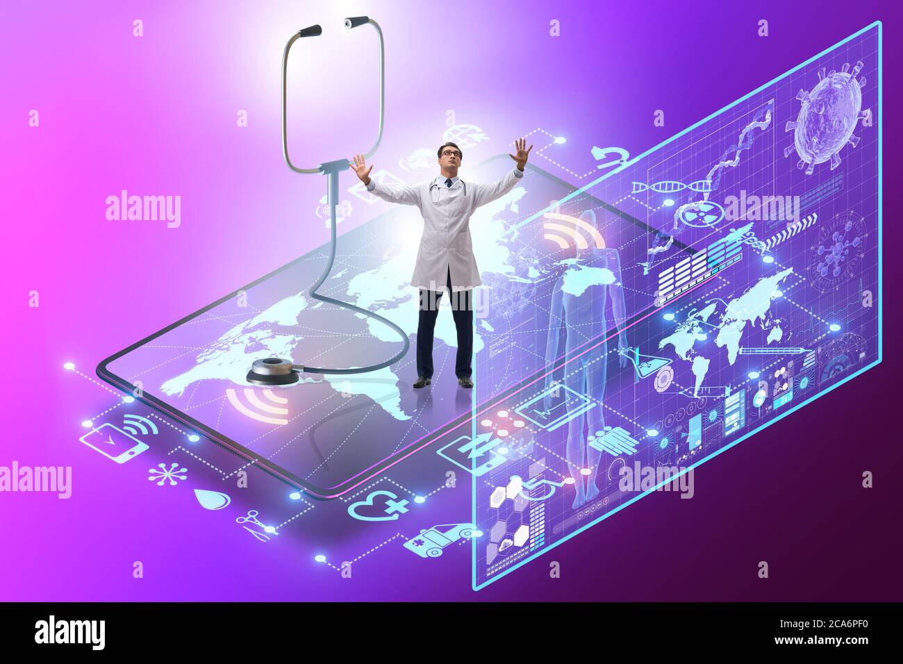 Telemedicine concept with remote treatment and consultation Stock Photo ...