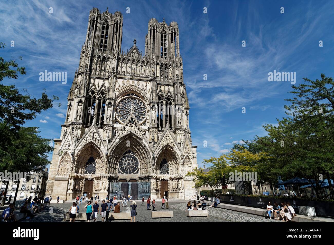 Reims, France. 12th July, 2020. Notre-Dame de Reims Cathedral is a ...