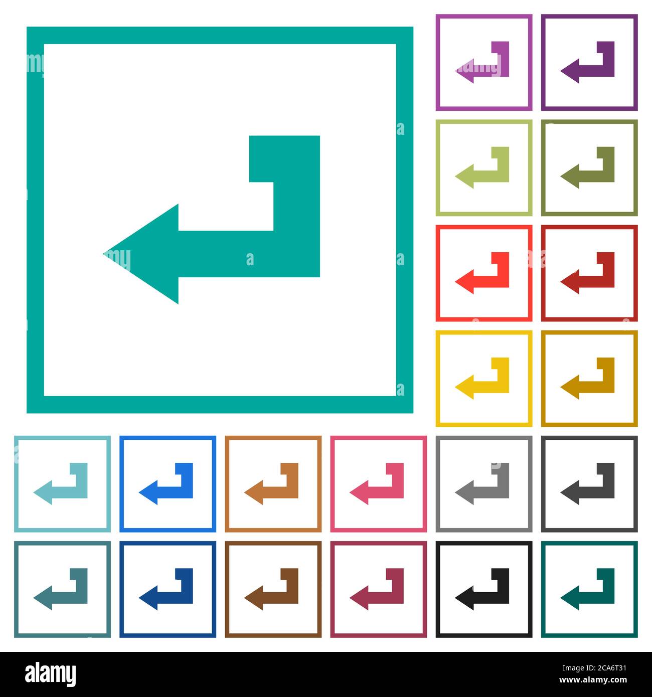 Return key flat color icons with quadrant frames on white background ...