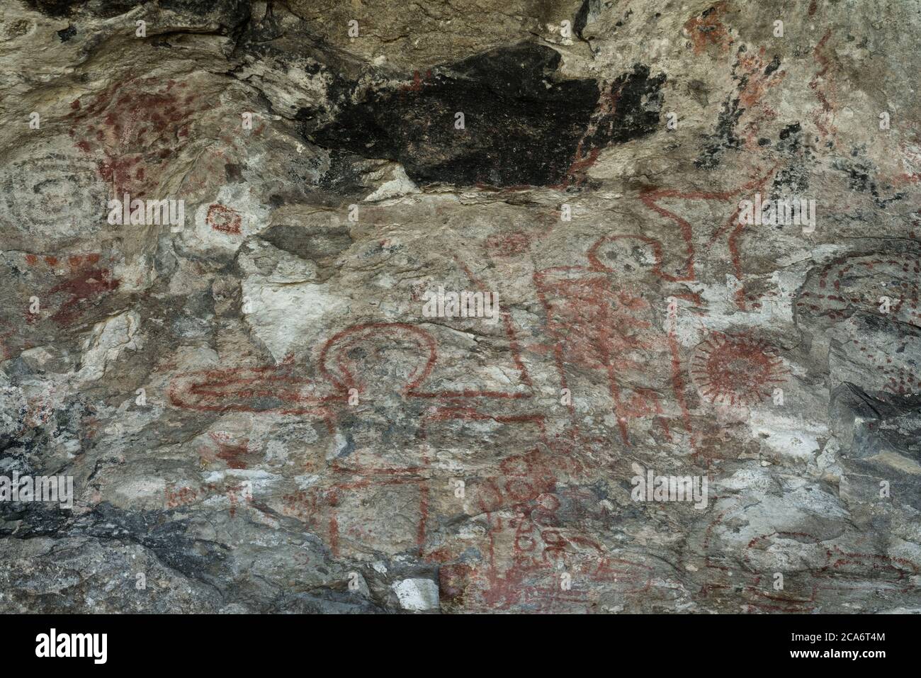 5,000 year old pictograph rock art paintings in the Mitla Caves in the ...