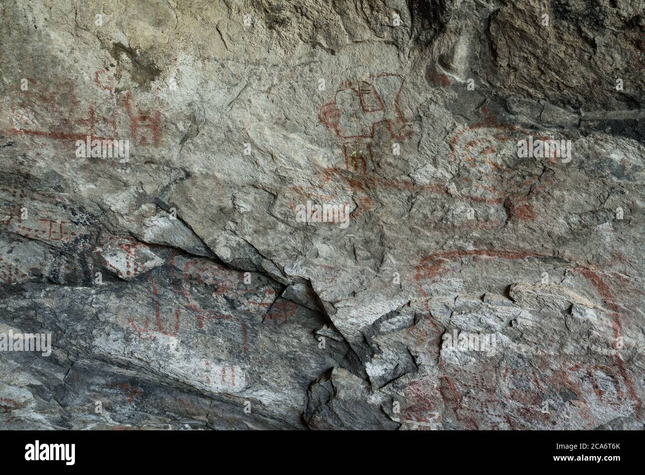 5,000 year old pictograph rock art paintings in the Mitla Caves in the ...