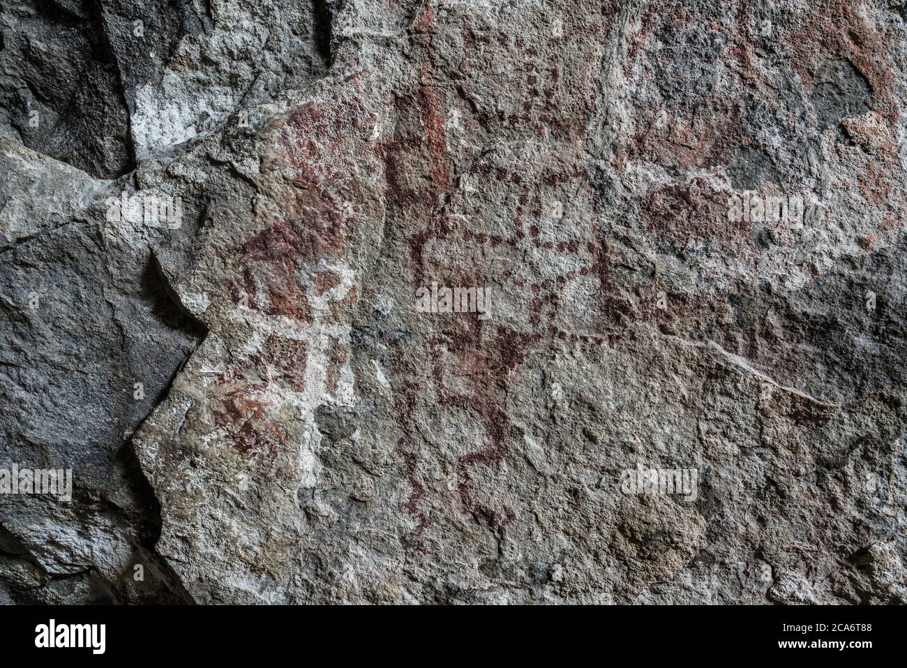 5,000 year old pictograph rock art paintings in the Mitla Caves in the ...