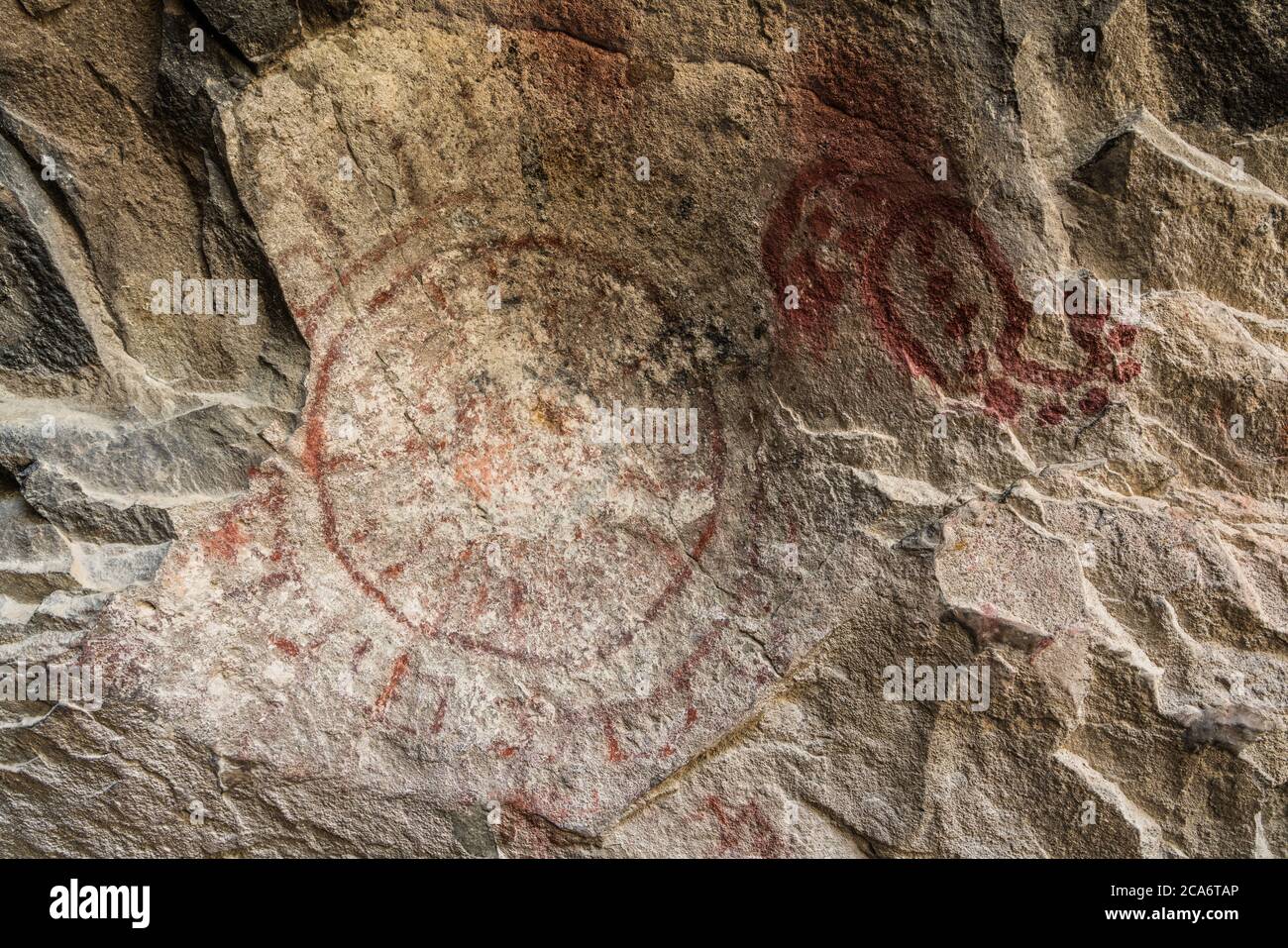 5,000 year old pictograph rock art paintings in the Mitla Caves in the ...