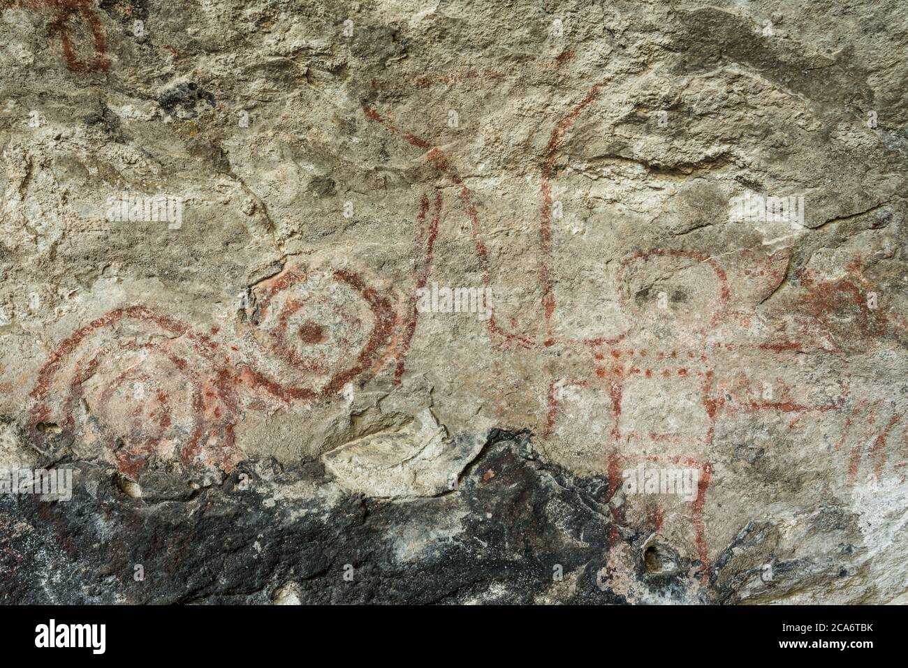5,000 year old pictograph rock art paintings in the Mitla Caves in the ...