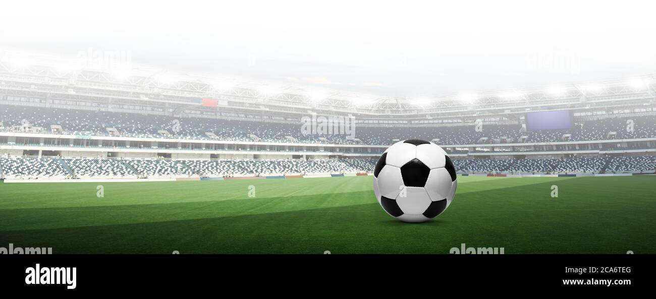 Football stadium, shiny lights, view from field. Soccer concept Stock ...