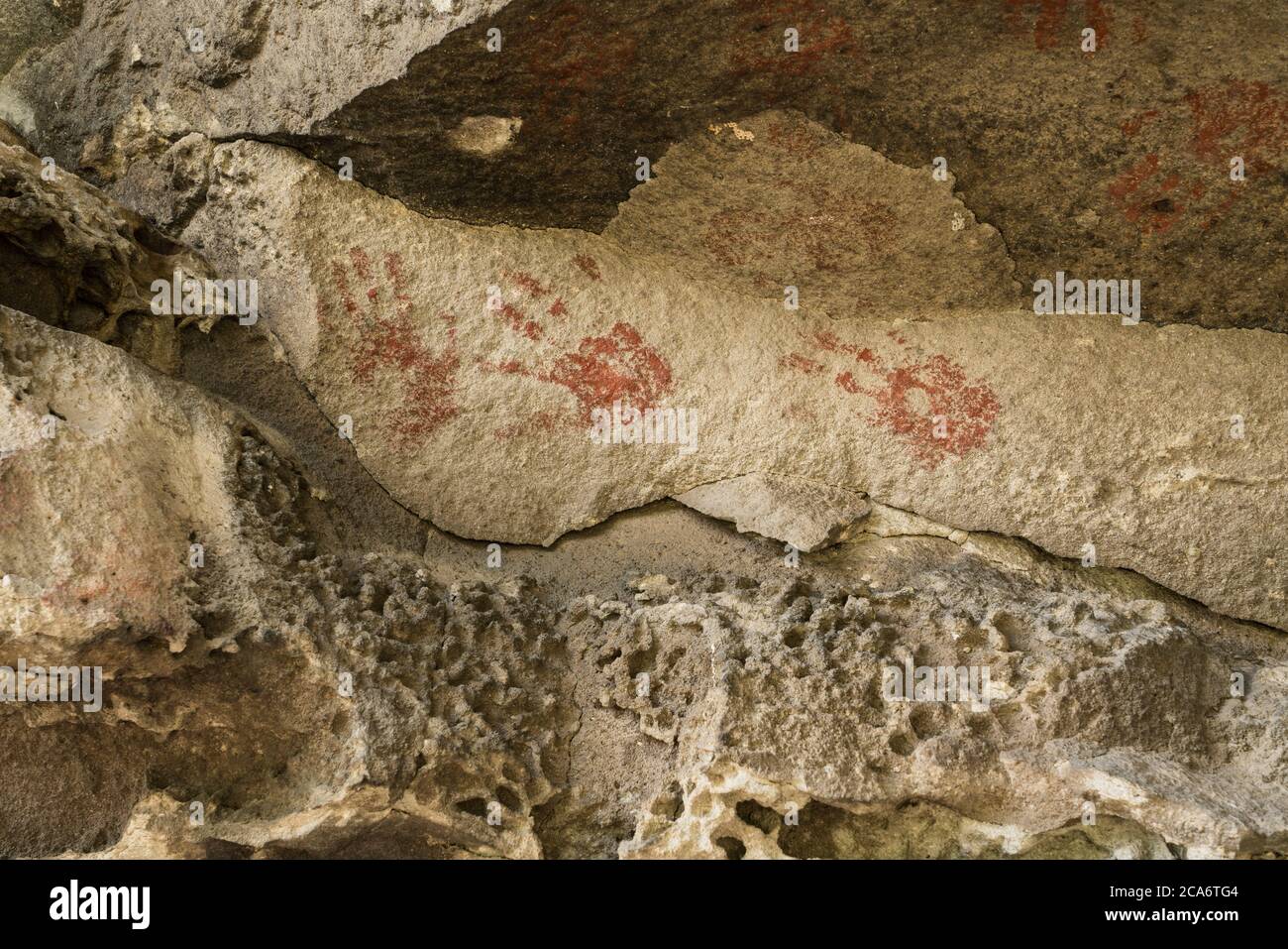 5,000 year old pictograph rock art paintings in the Mitla Caves in the ...