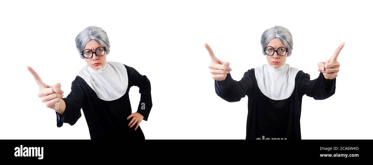The comic nun isolated on white Stock Photo - Alamy
