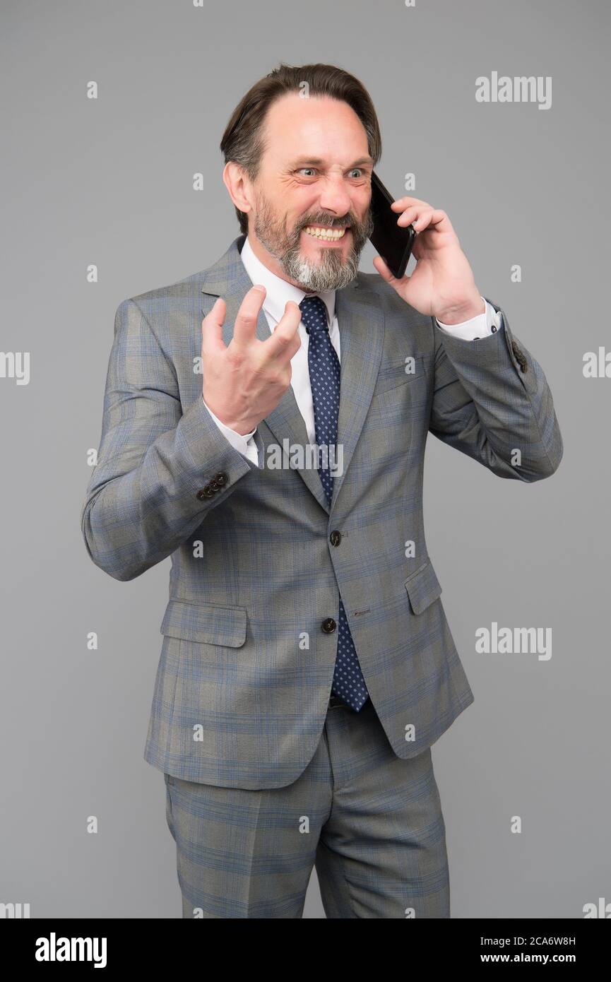 Man aggressive man talking mobile phone, revenge concept Stock Photo ...