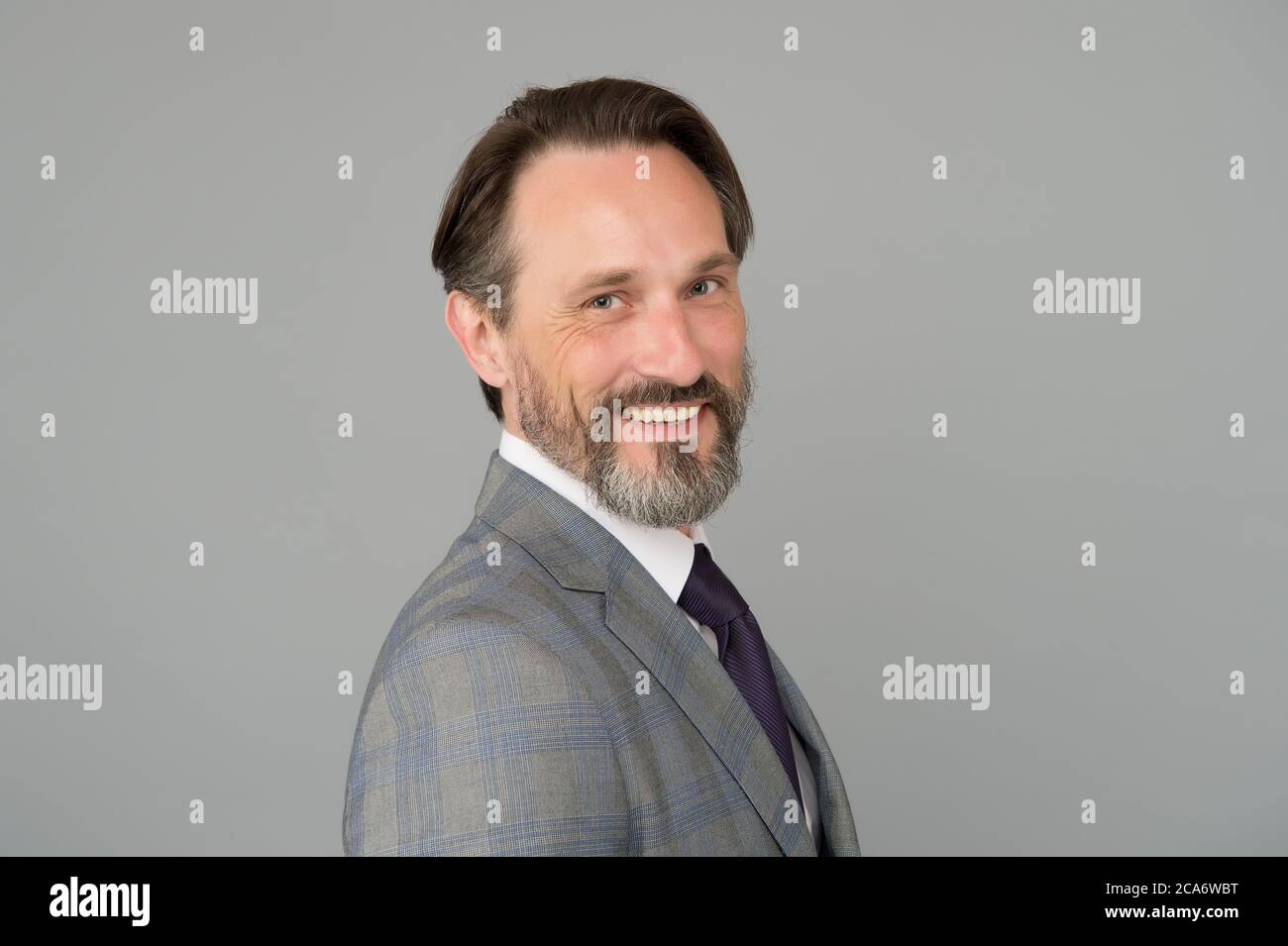 Man handsome mature bearded face wearing suit, smiling person concept ...