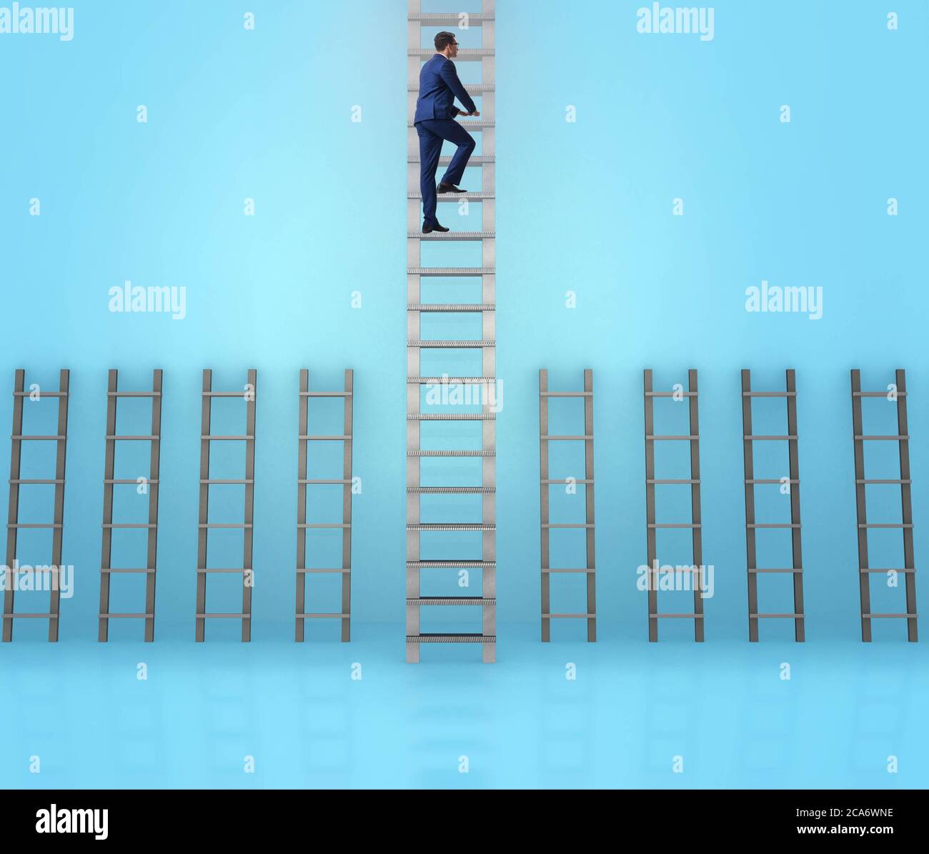The businessman climbing career ladder in business success concept ...
