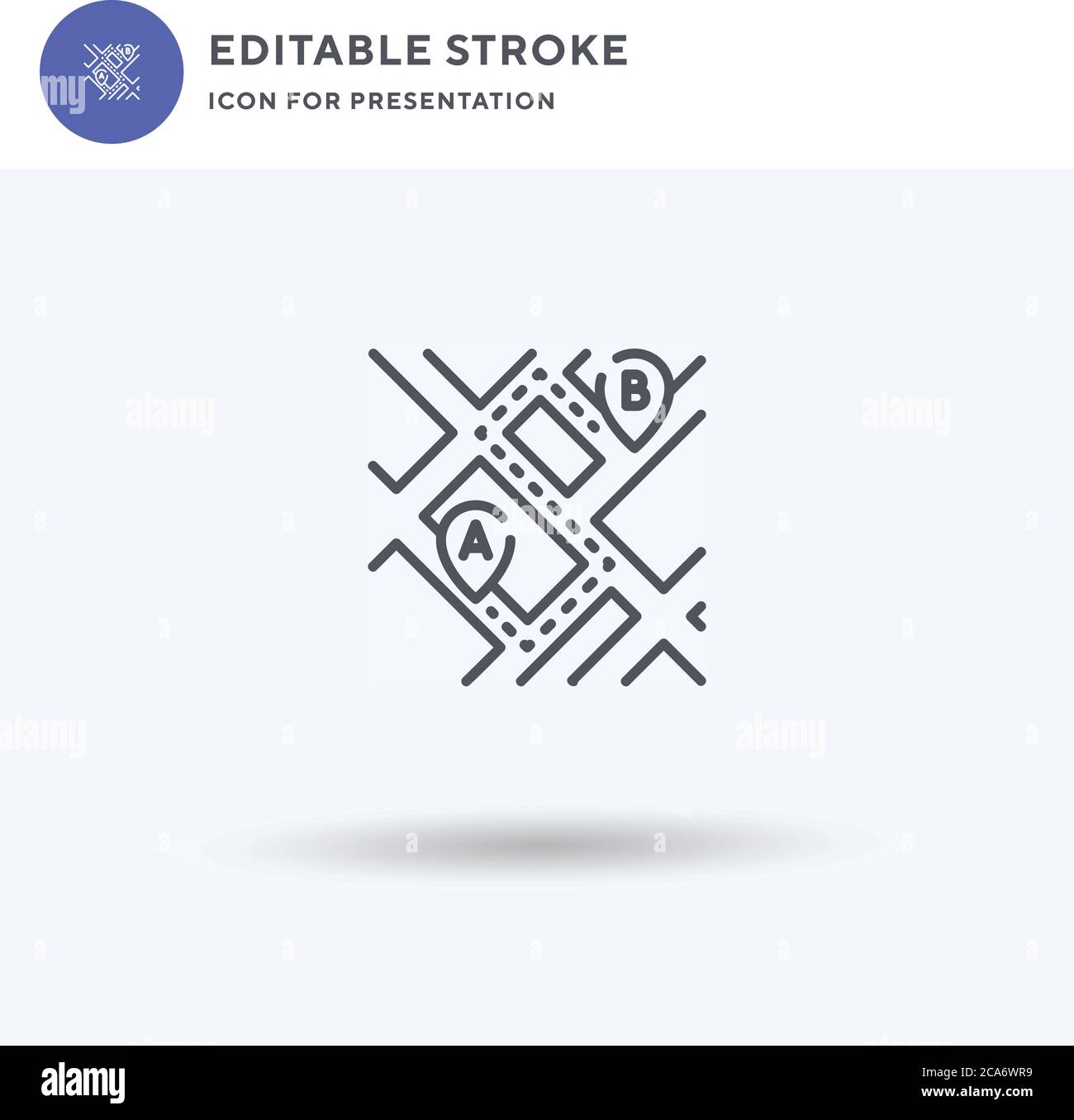 Route icon vector, filled flat sign, solid pictogram isolated on white ...