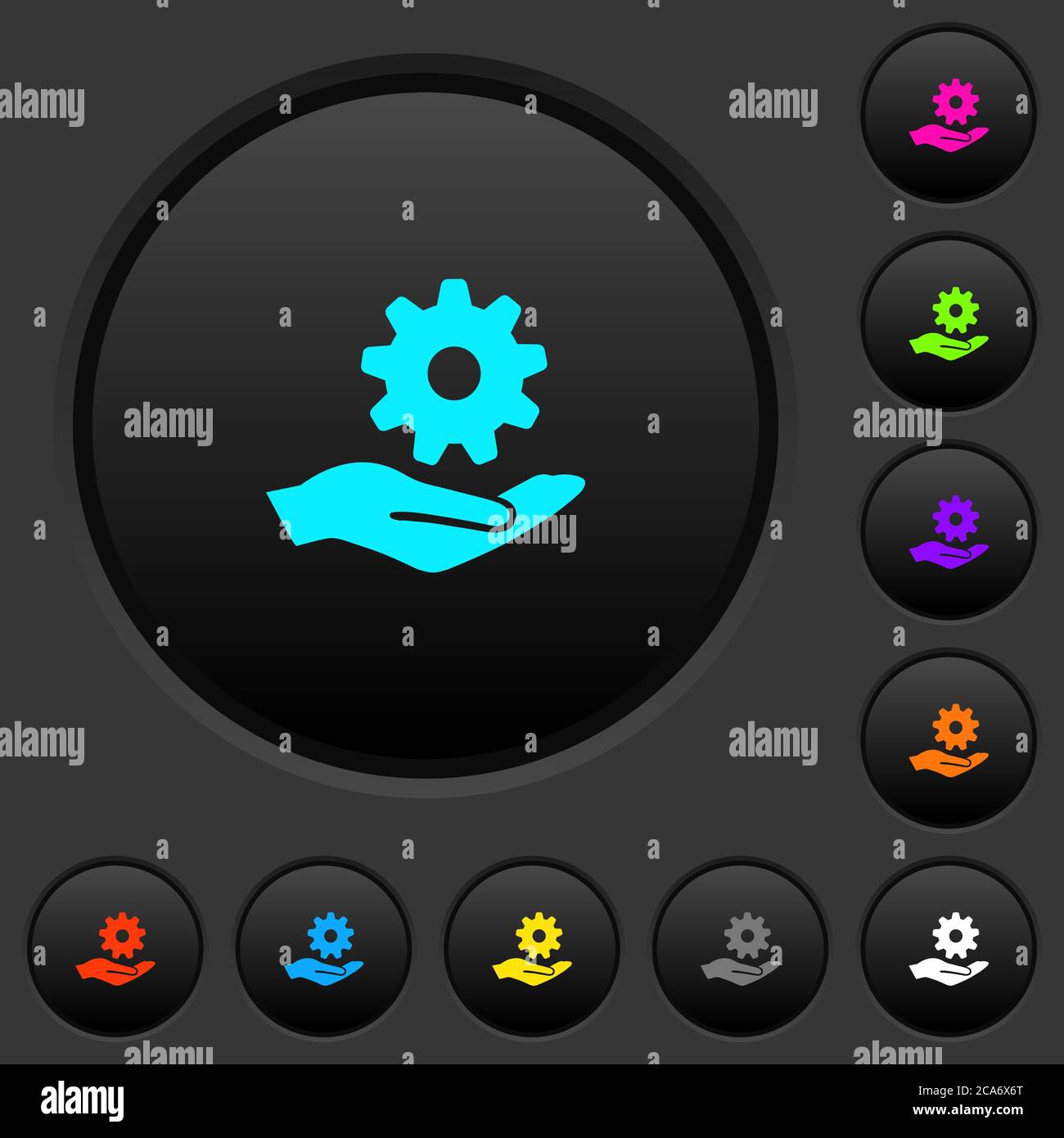 Maintenance service dark push buttons with vivid color icons on dark ...