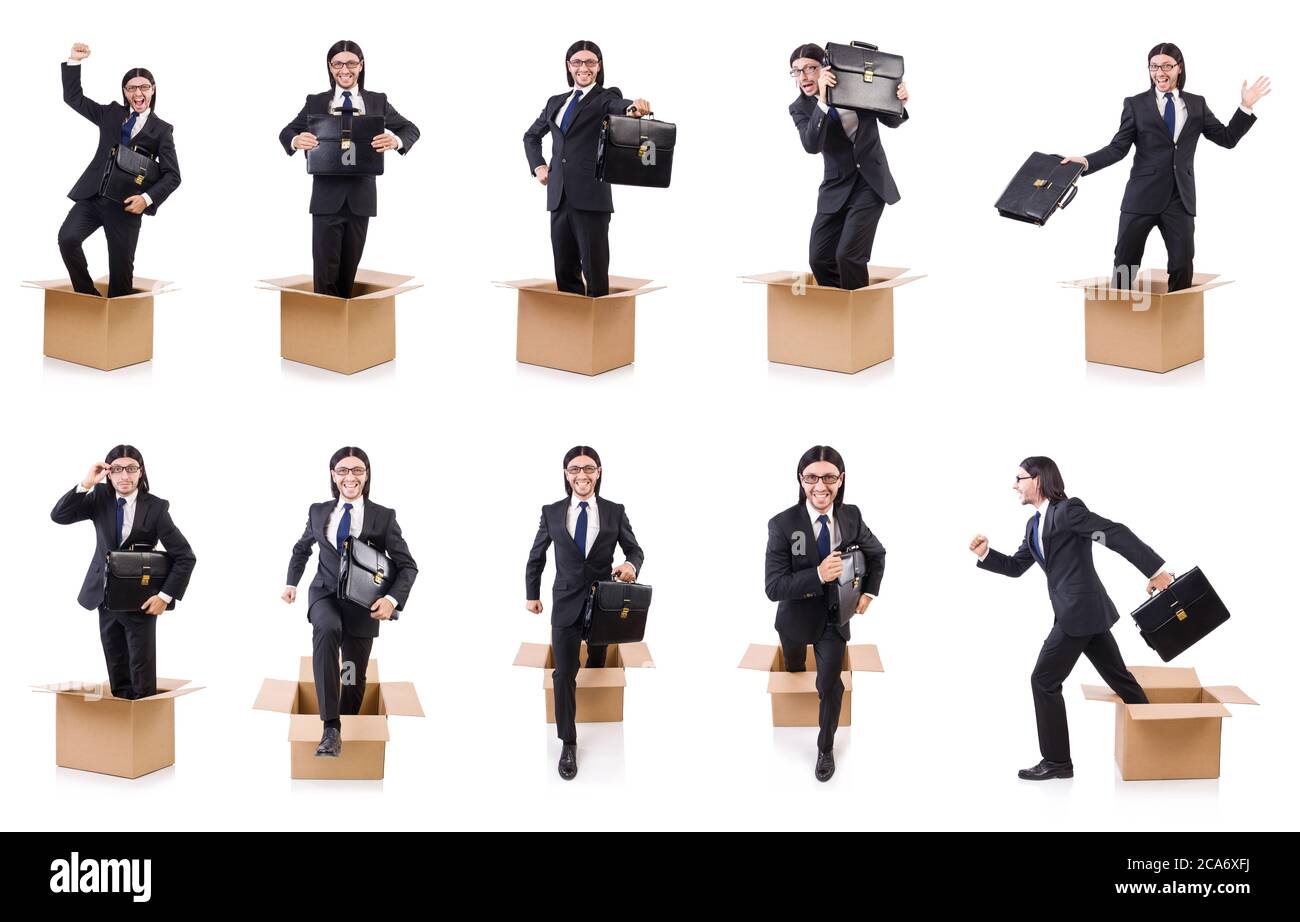 The man in thinking out of the box concept Stock Photo - Alamy