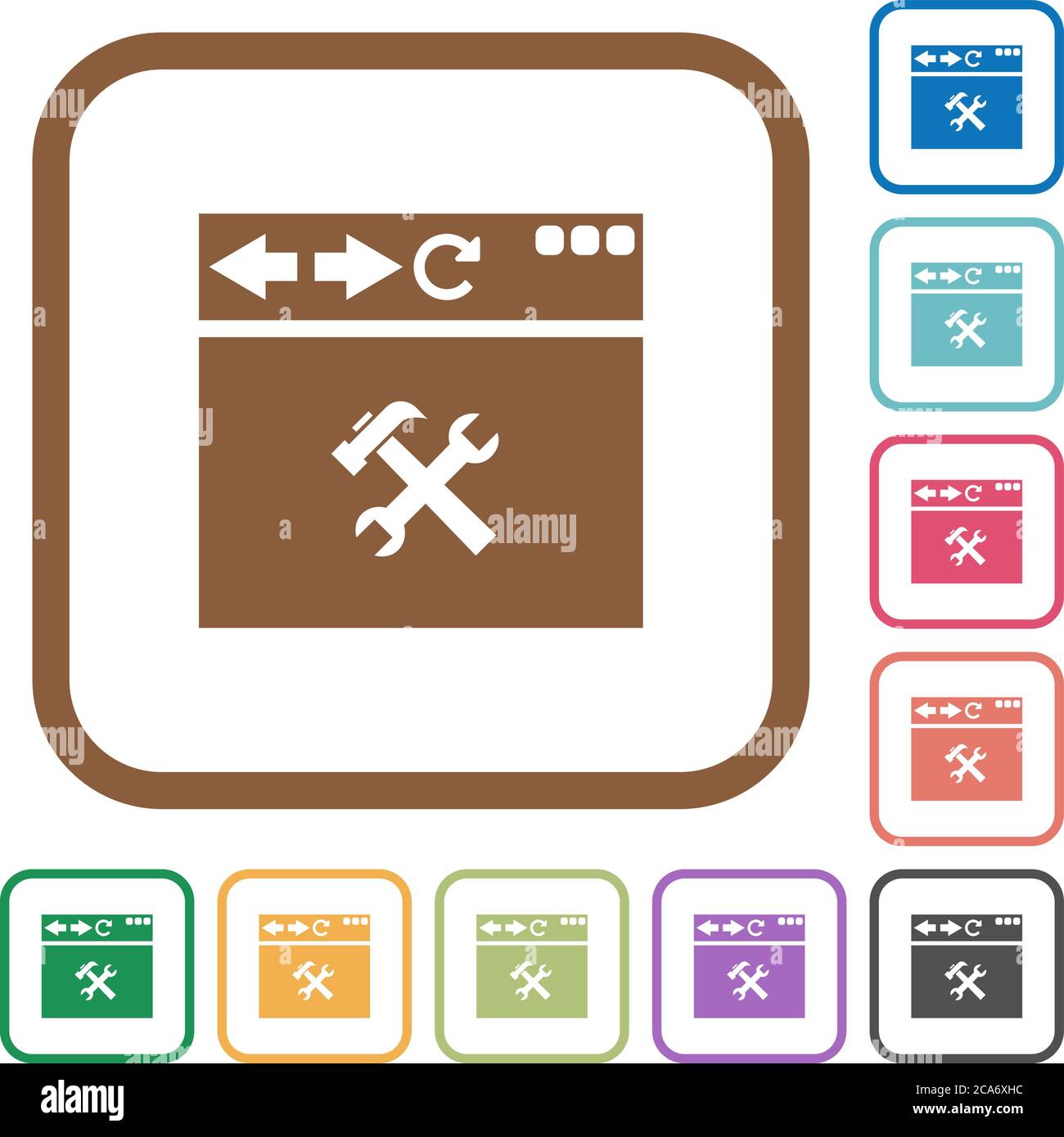 Browser tools simple icons in color rounded square frames on white ...