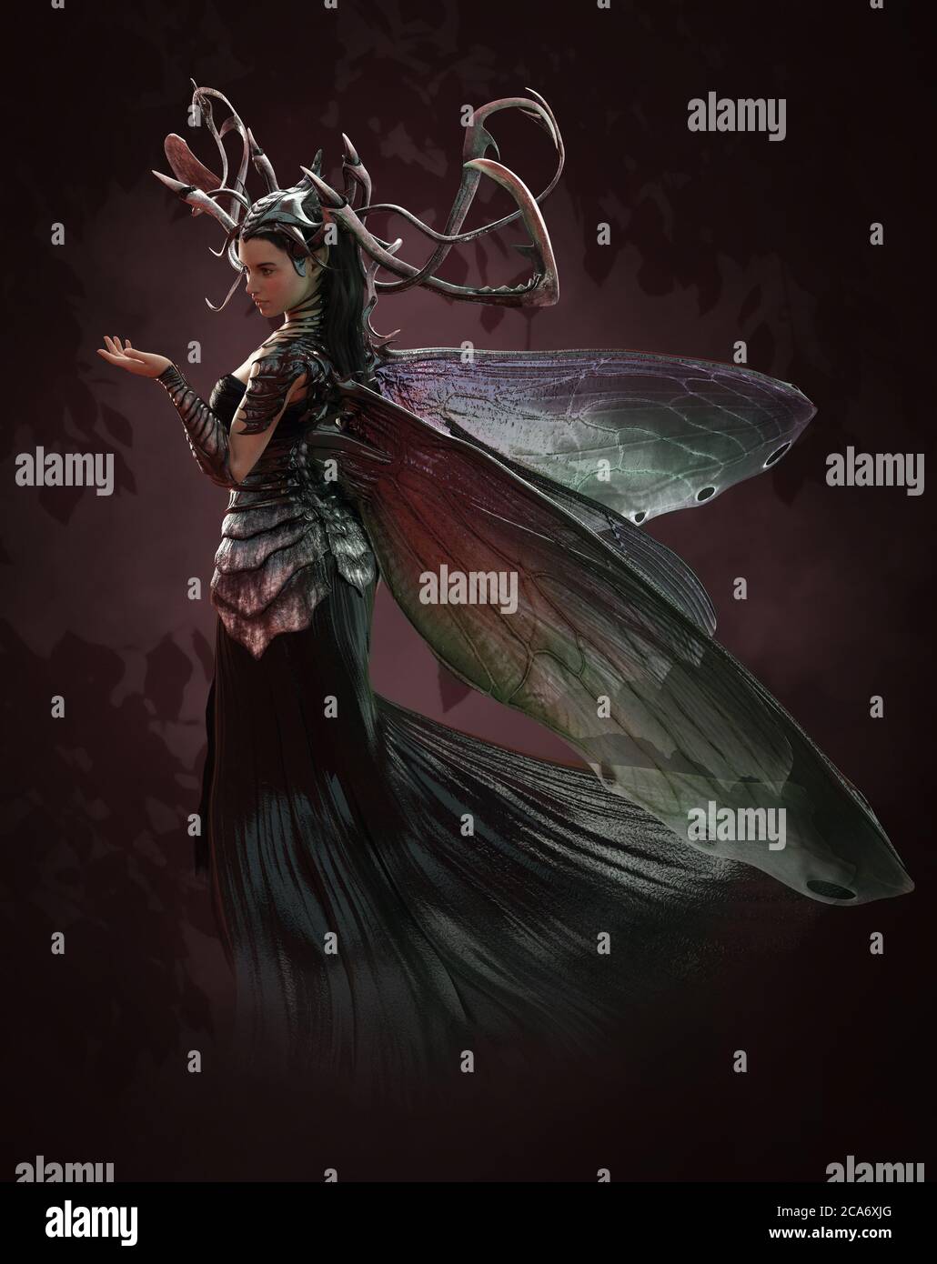 3d computer graphics of a fairy with dragonfly wings and a headdress of ...