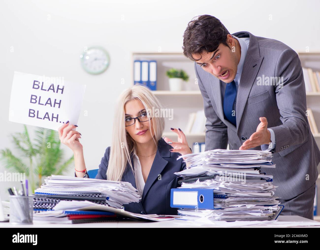 The angry boss yelling at his assistant secretary Stock Photo - Alamy