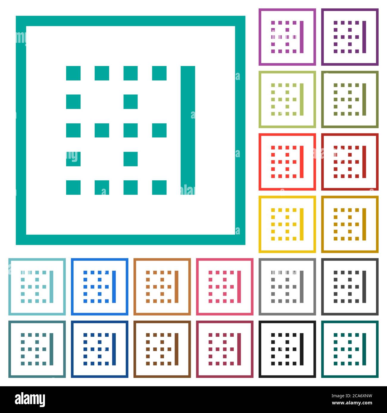 Right border flat color icons with quadrant frames on white background ...